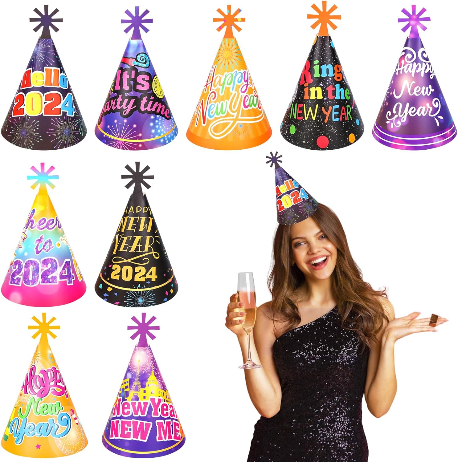 Amazon.com: HOWAF 18 Pack colorful New Year Party Hats, 2024 New Year's ...