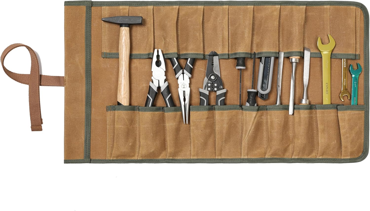 Tool Roll, Durable 16 OZ Waxed Canvas Tool Bag with 20 Slots,Tool ...