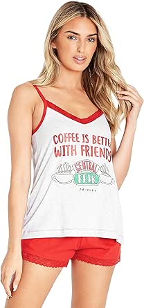 FRIENDS Womens Pyjamas Sets Summer Cotton Blend Grey/Red Two Piece ...