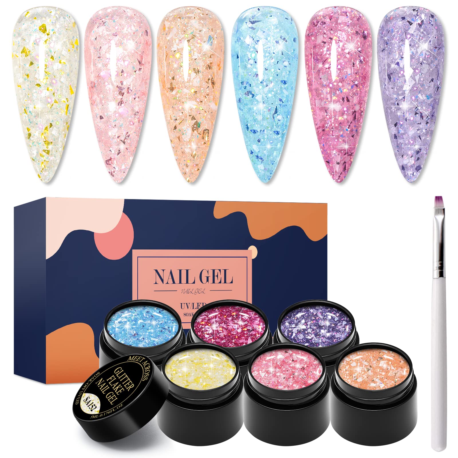 Amazon.com: Aurora Glitter Gel Nail Polish - 6 Pcs Glitter Flake Nail ...