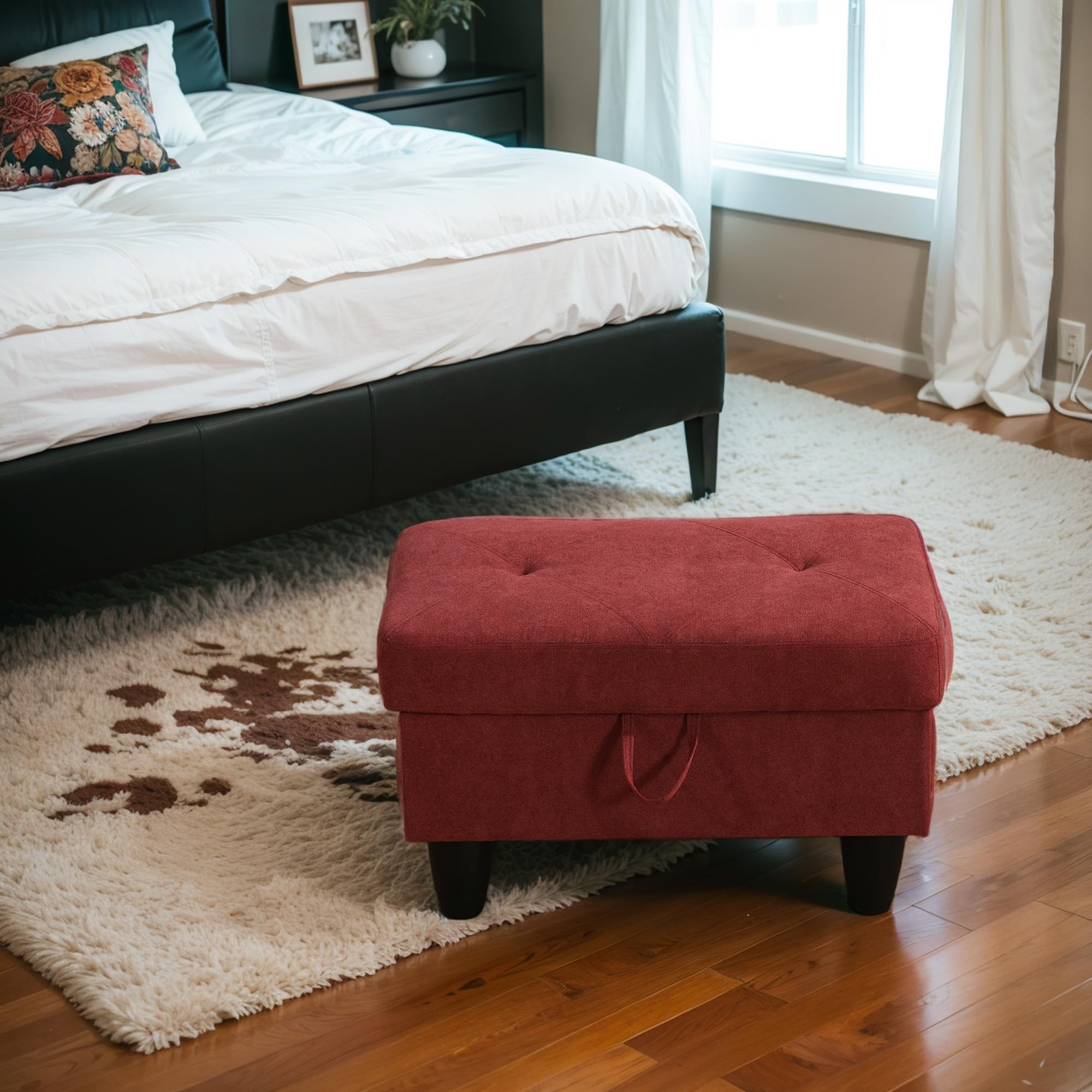 RehosGD Flannel Fabric Ottoman - Tufted Design, Spacious Storage, Easy ...