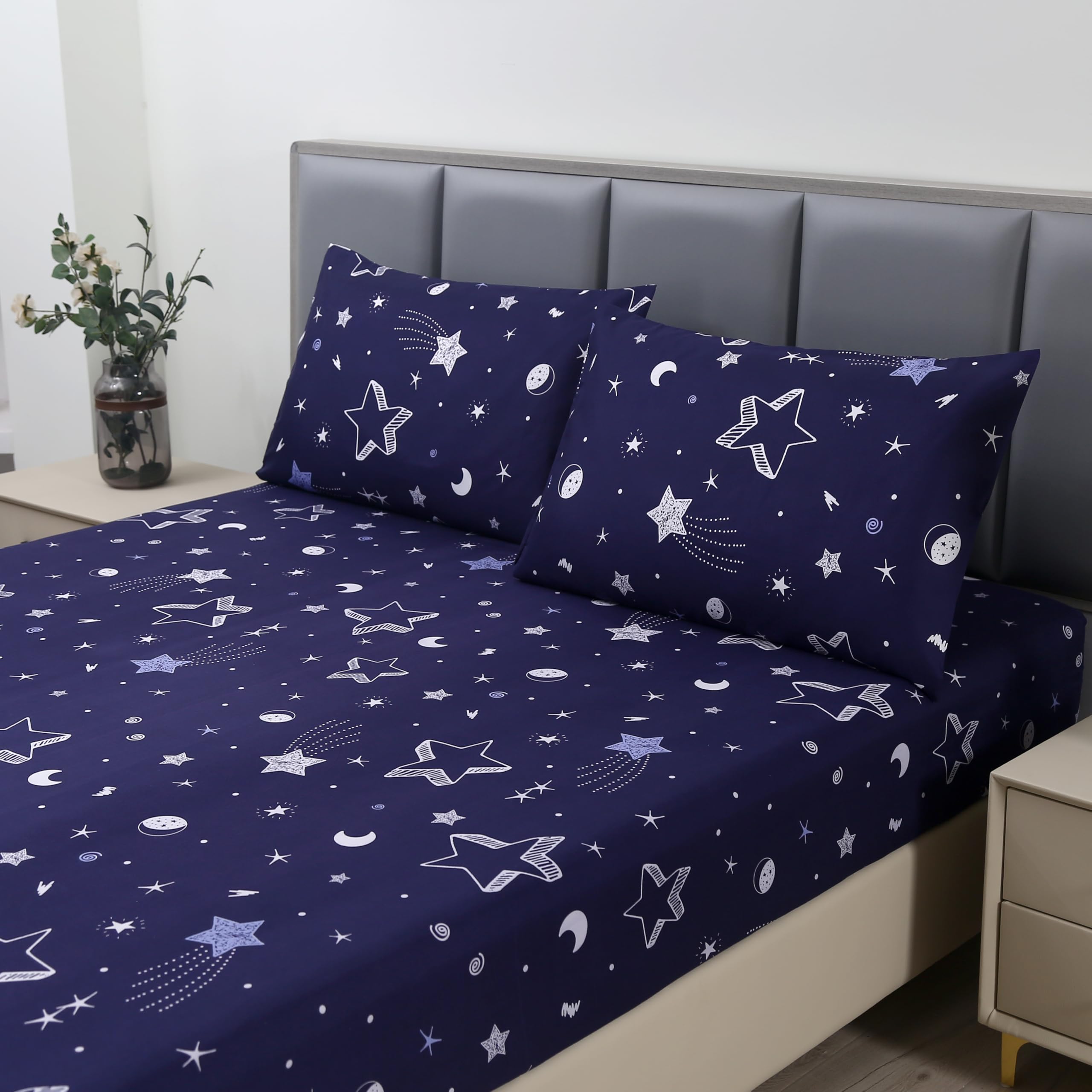 Amazon.com: MAG 3pcs Blue Star Bed Sheet,Blue Microfiber Bedding Sheet ...