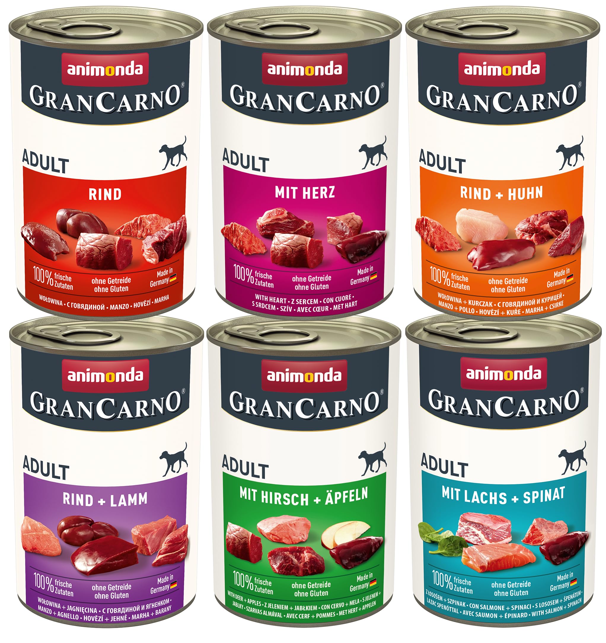 GranCarno Hunde Nassfutter Herzhafte Variation (6 x 400 g), Hundefutter ...