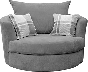 Sofas and More Large Swivel Round Cuddle Chair Fabric (Grey) : Amazon ...