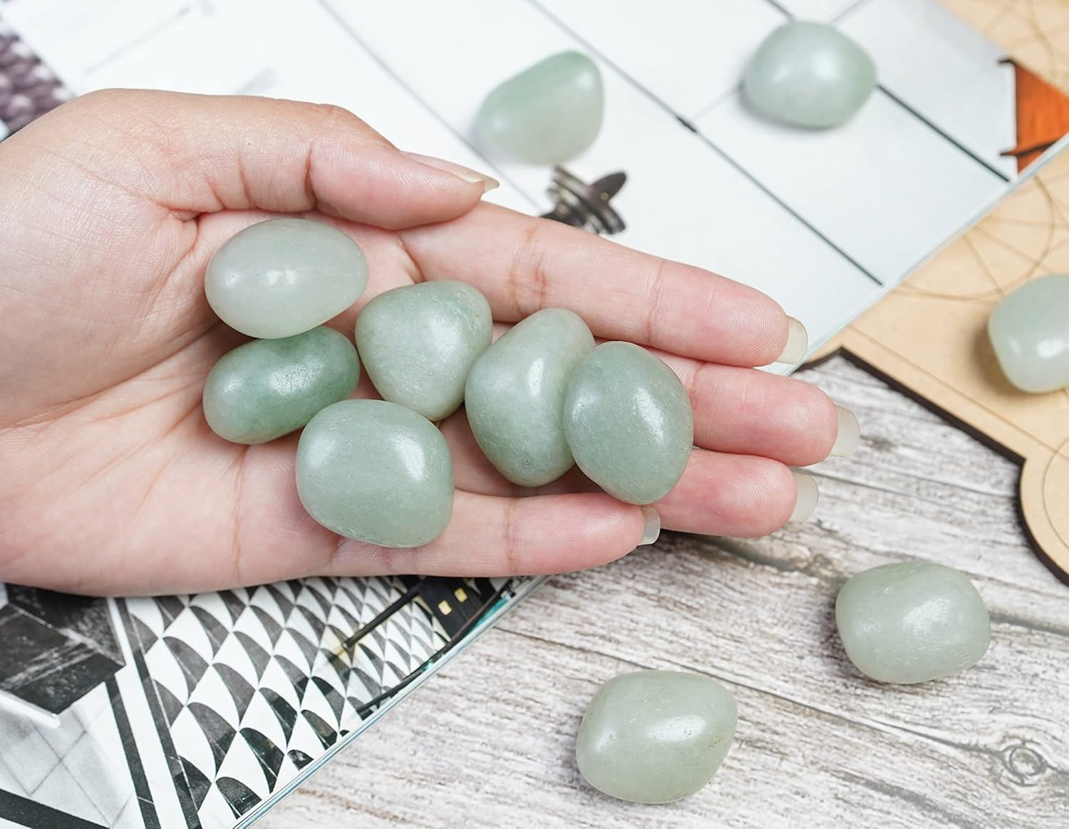 Crocon Green jade tumbled stones and crystals bulk 13 pieces set for ...