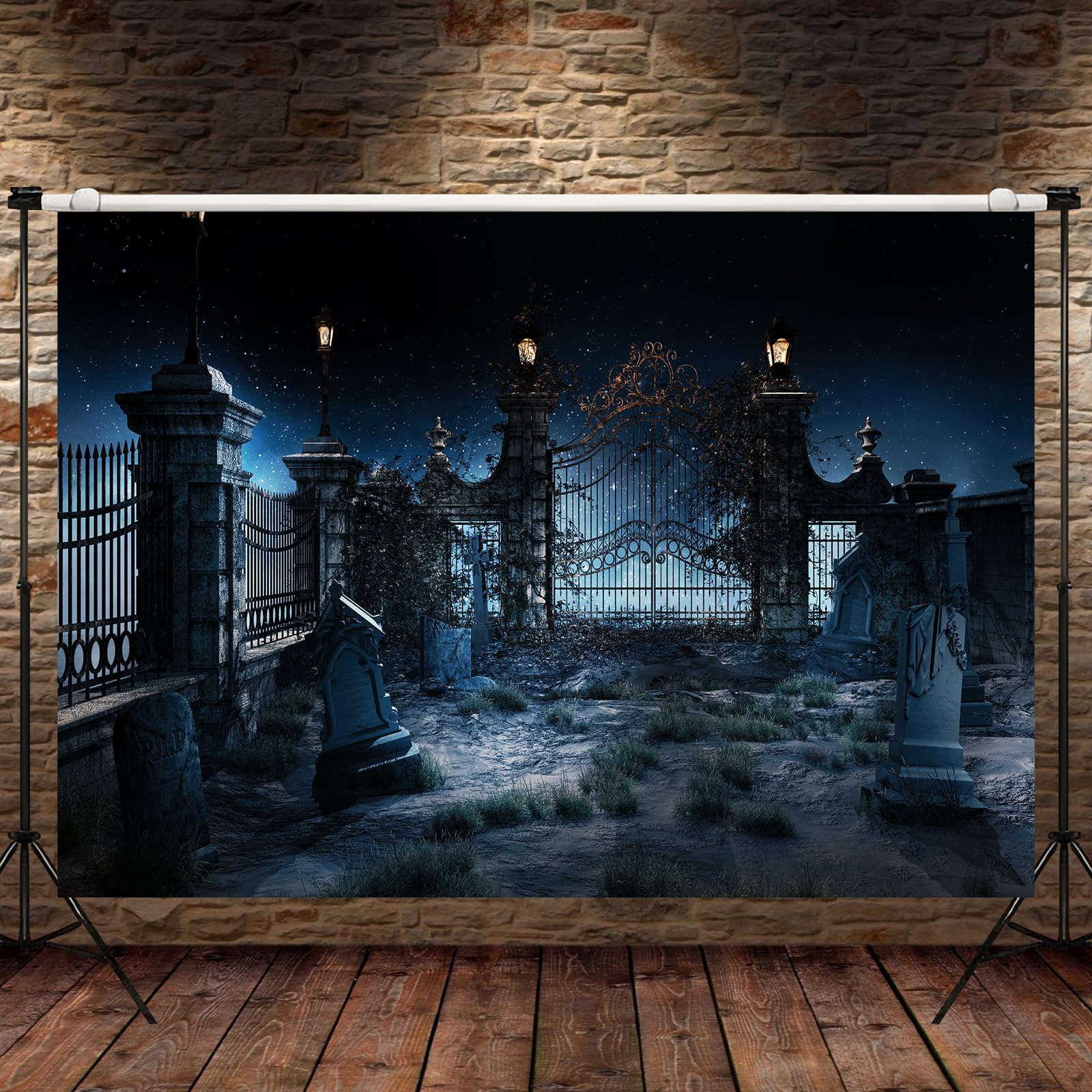 Amazon.com: 7 x 5 FT Halloween Graveyard Backdrop - Large Eerie Night ...