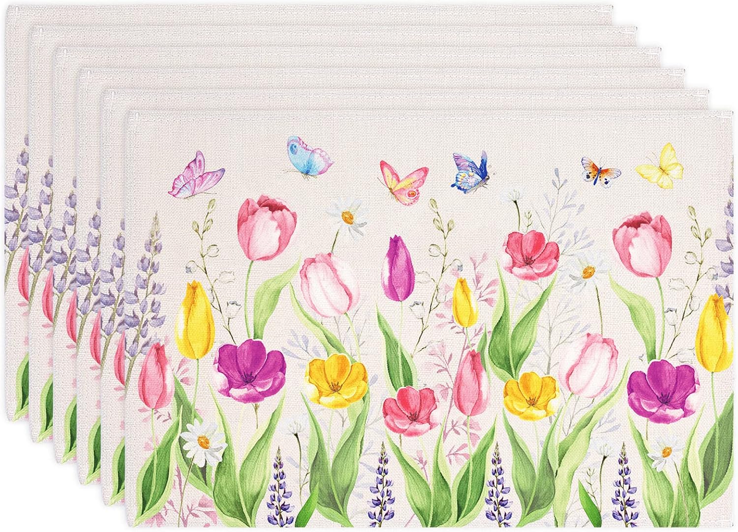 Amazon.com: Whaline Spring Tulip Butterfly Placemats Set of 6 Summer ...