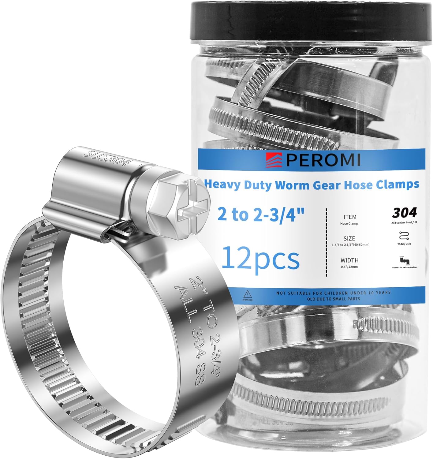 Amazon.com: PEROMI 12PCS Heavy Duty Hose Clamps Stainless Steel 304, 2" Hose Clamp to 2-3/4 ...