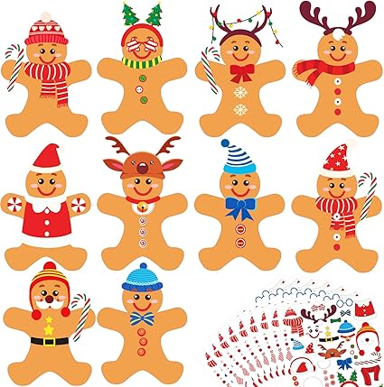 Amazon.com: 60 Pcs Christmas Gingerbread Man Craft Kit for Kids ...