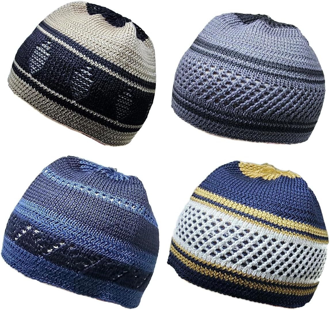 Set 4 Color Kufi Hat for Muslim Men AMN-411 Beanie Skull Cap Islam ...