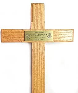 16" Personalised Solid Oak Memorial Cross Wooden Grave Marker ...
