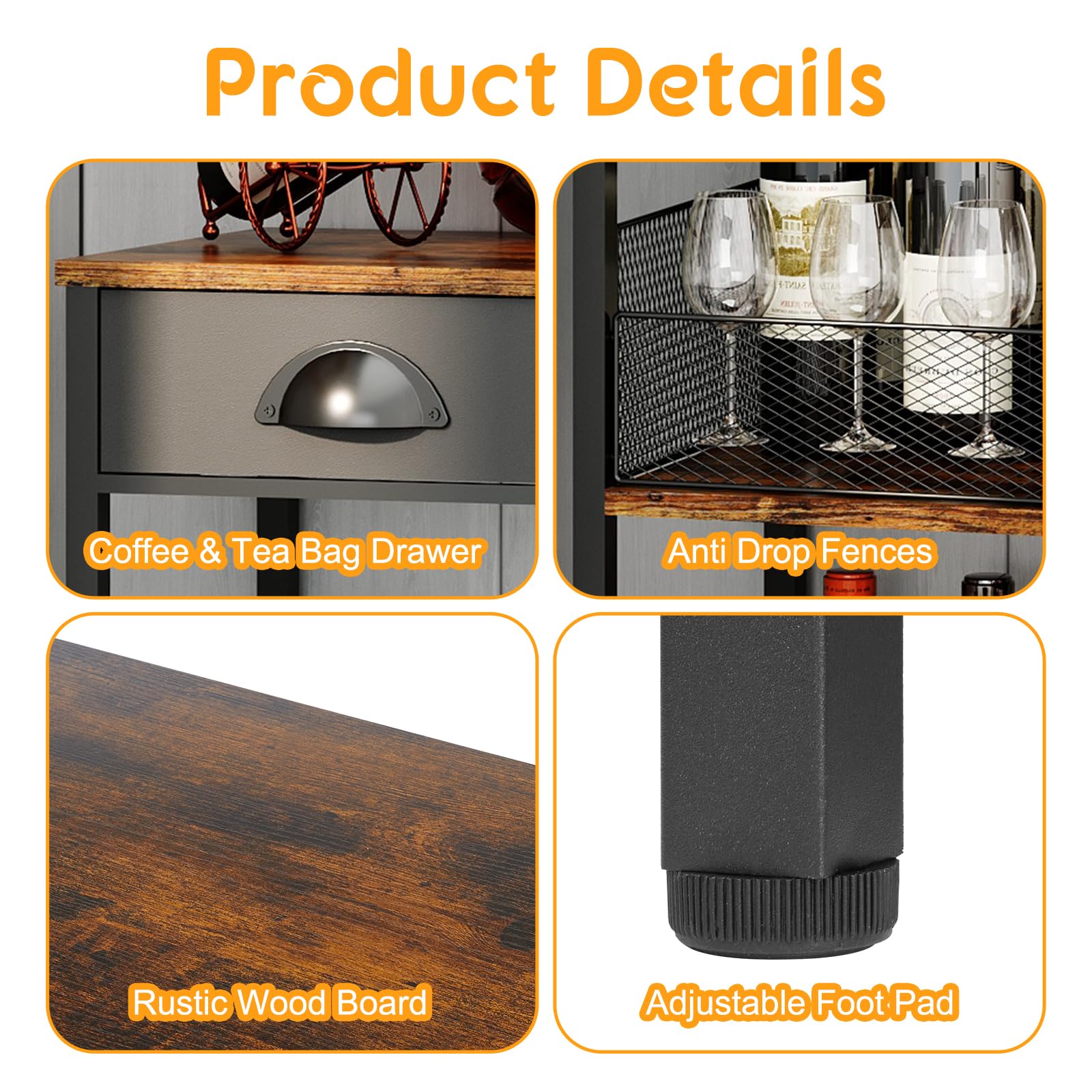 X-cosrack Farmhouse Coffee Bar with Storage, 5-Layer Staggered Coffee ...