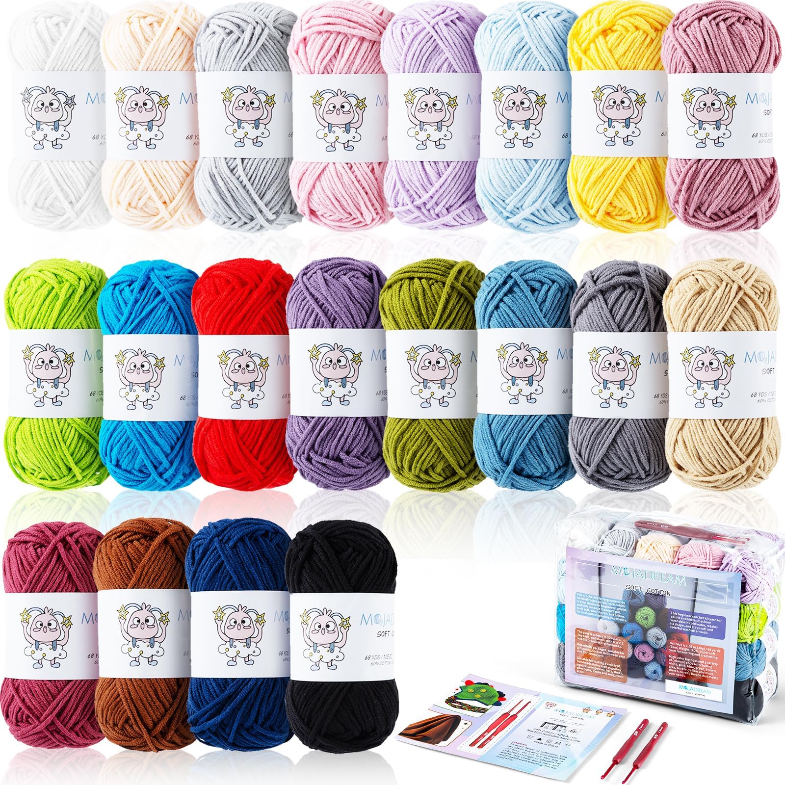 Amazon.com: 10 Large Skeins of Milk Cotton Yarn Set of 10 Colors 100gr ...