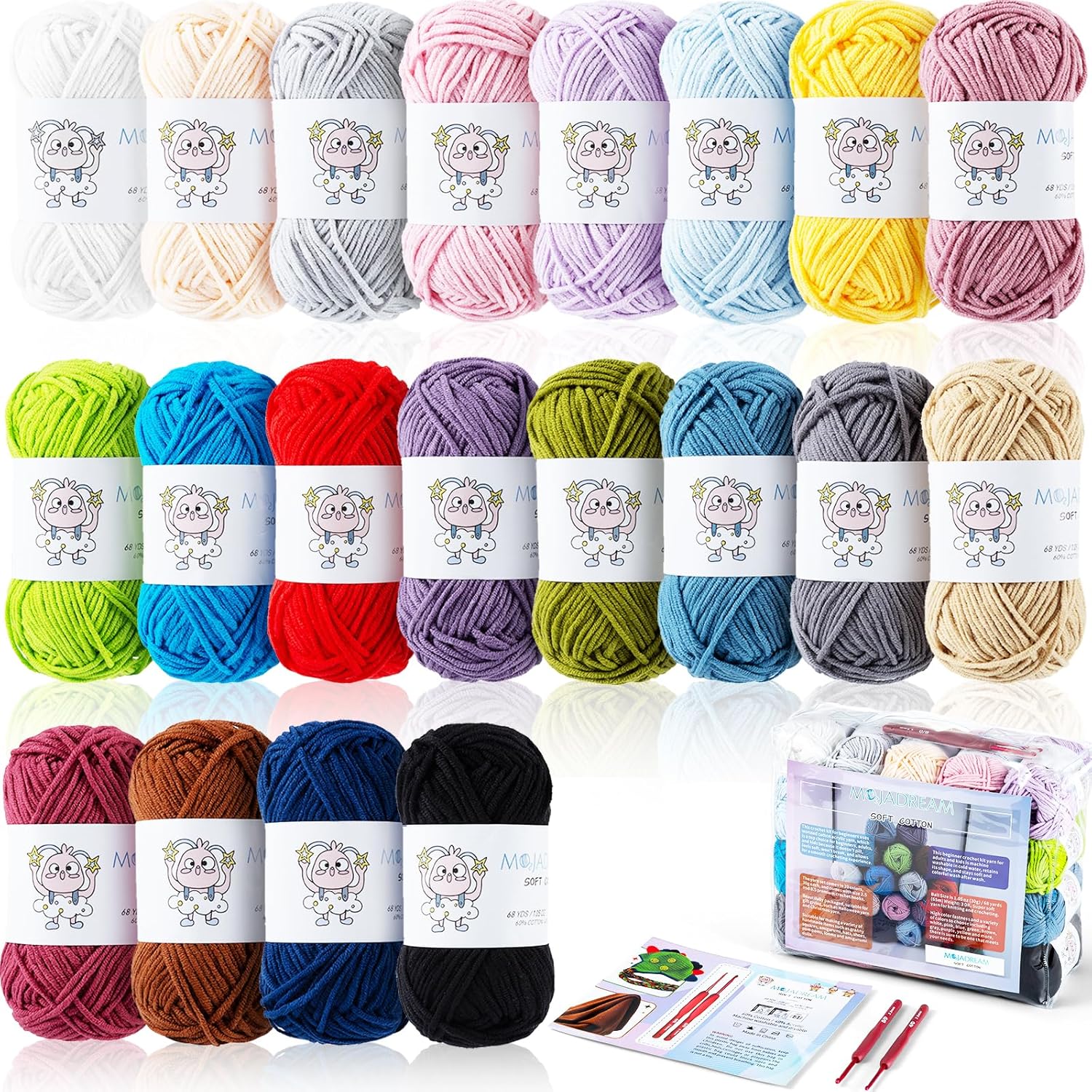 Amazon.com: MOJADREAM 20 Skeins * 30g Crochet Set Kit for Beginners ...