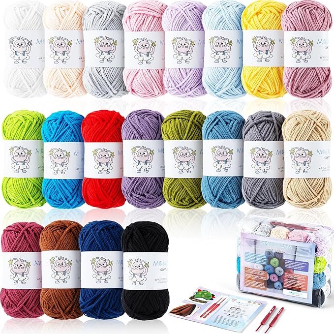 Amazon.com: MOJADREAM 20 Skeins * 30g Crochet Set Kit for Beginners ...