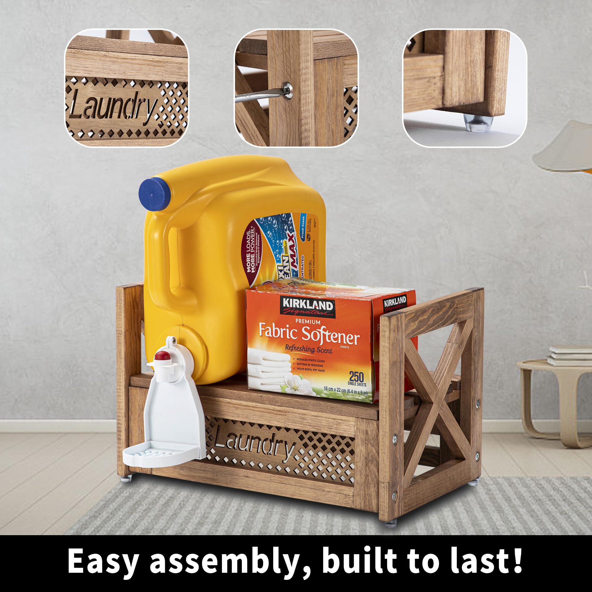 Snapklik.com : Elegant Light Brown Wooden Laundry Detergent Shelf ...