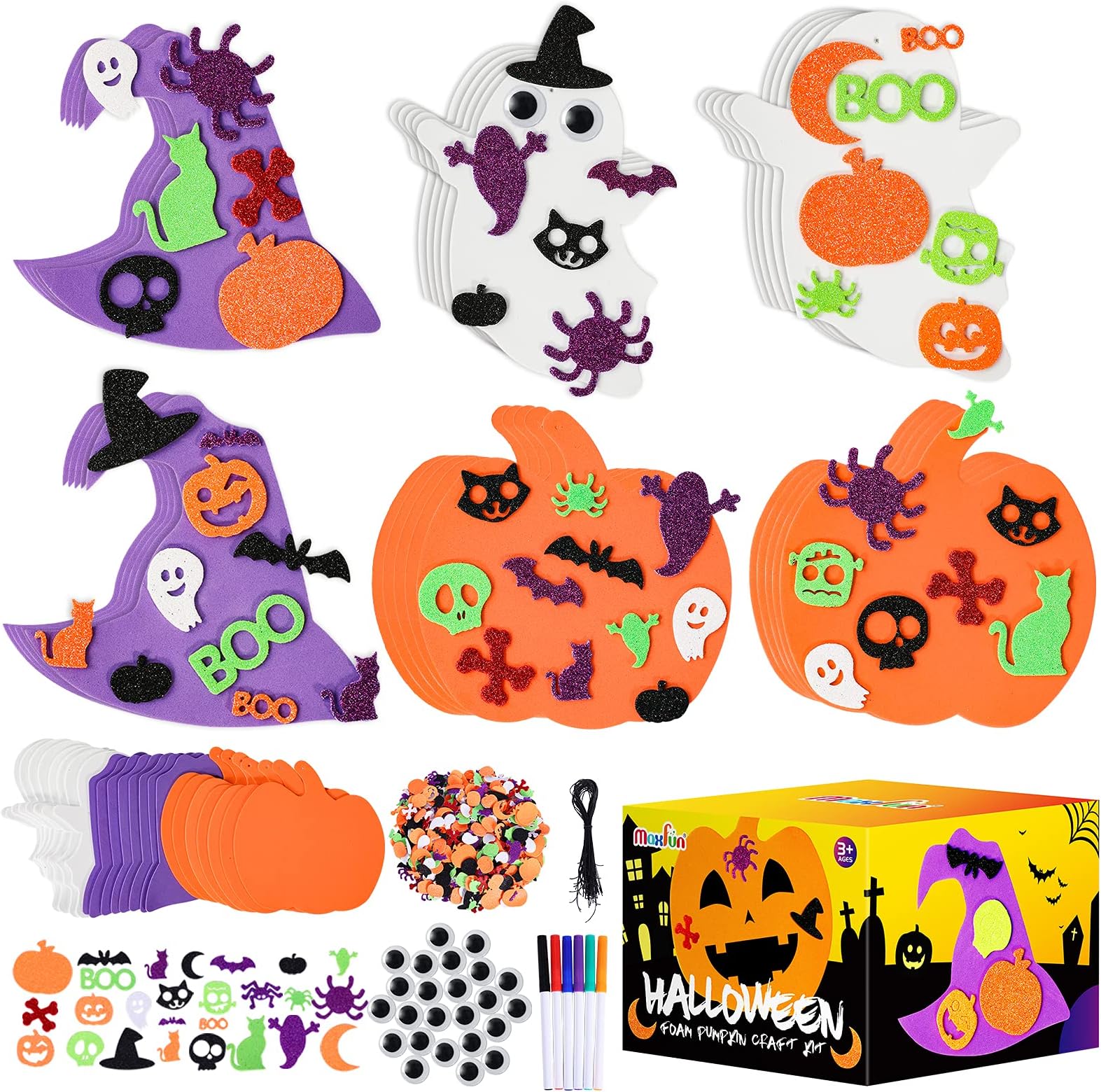 Amazon.com: Max Fun 302PCS Halloween Foam Stickers Set, Pumpkin Ghost ...