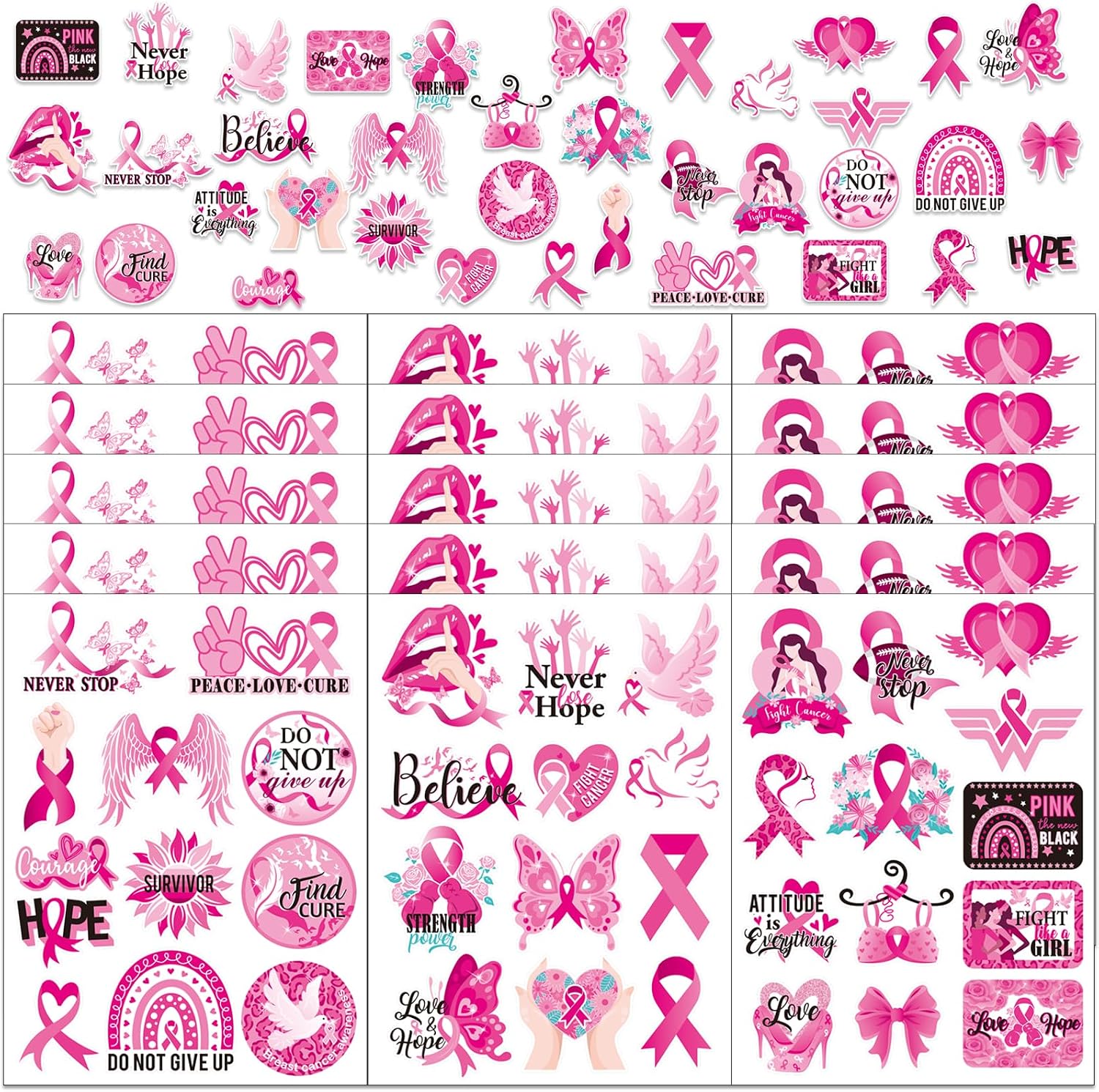 Amazon.com: Qpout 185Pcs Breast Cancer Awareness Stickers Pink Ribbon ...