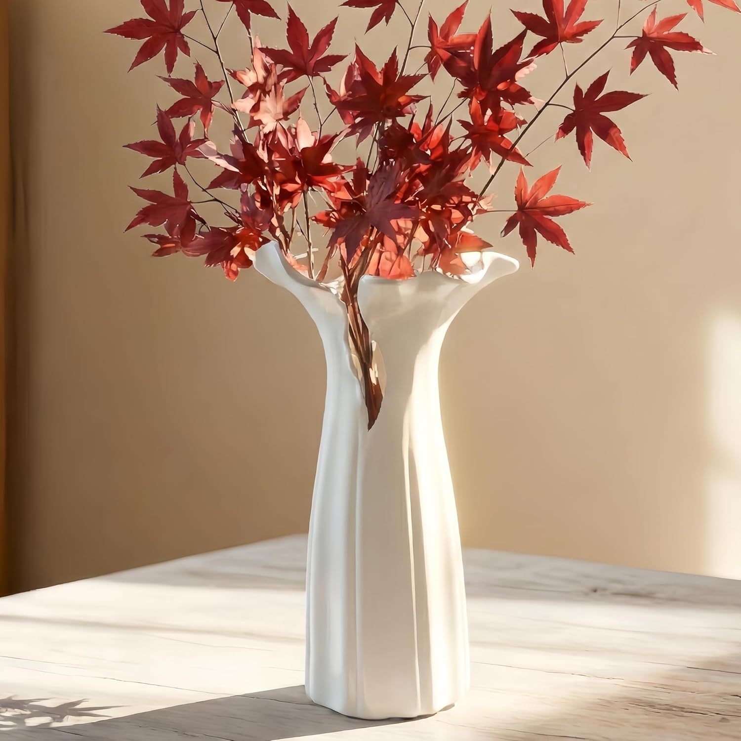 Amazon.com: Abstract Irregular Ceramic Vase, White Irregular Pottery ...
