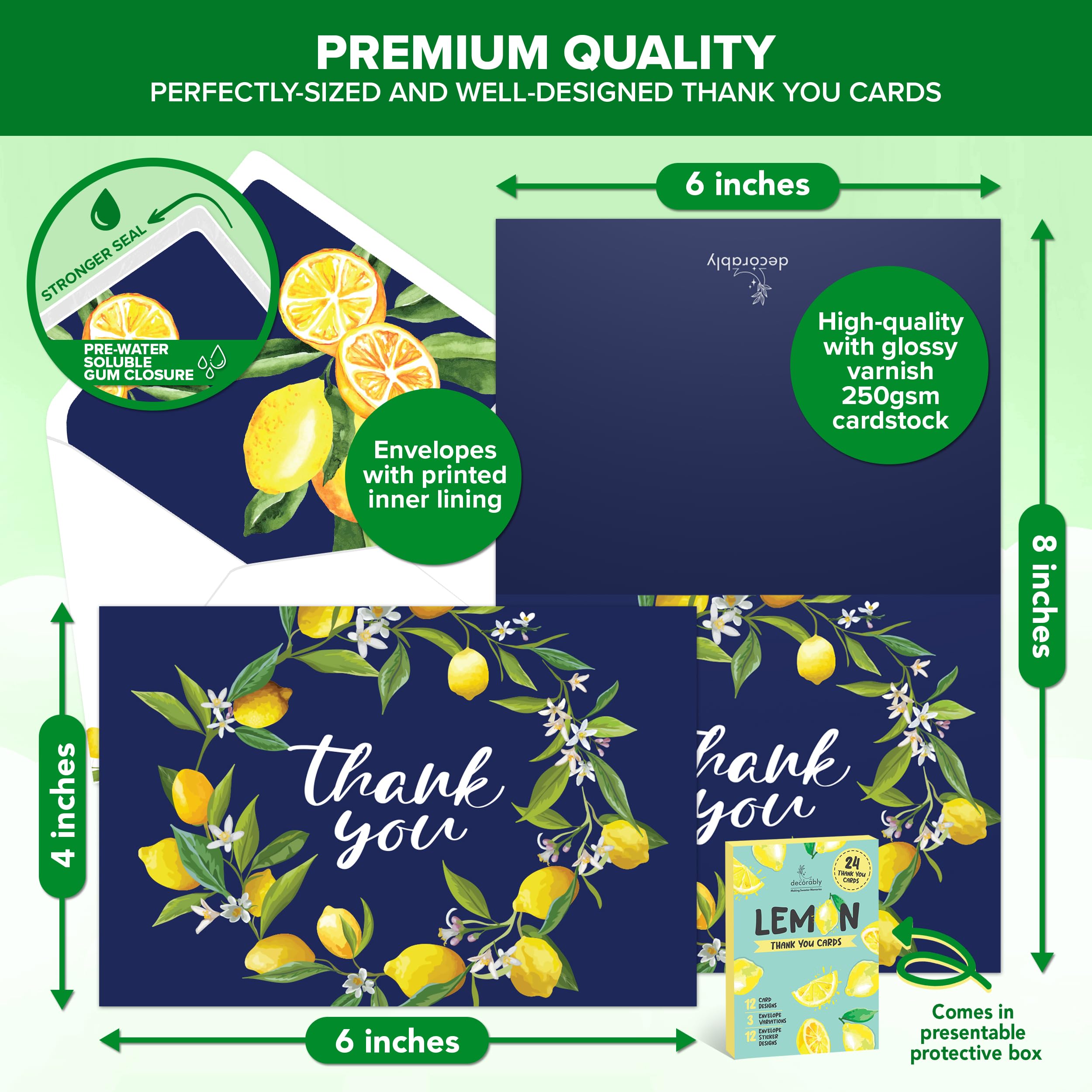 Snapklik.com : Decorably 24 Pack 6x4in Lemon Thank You Cards