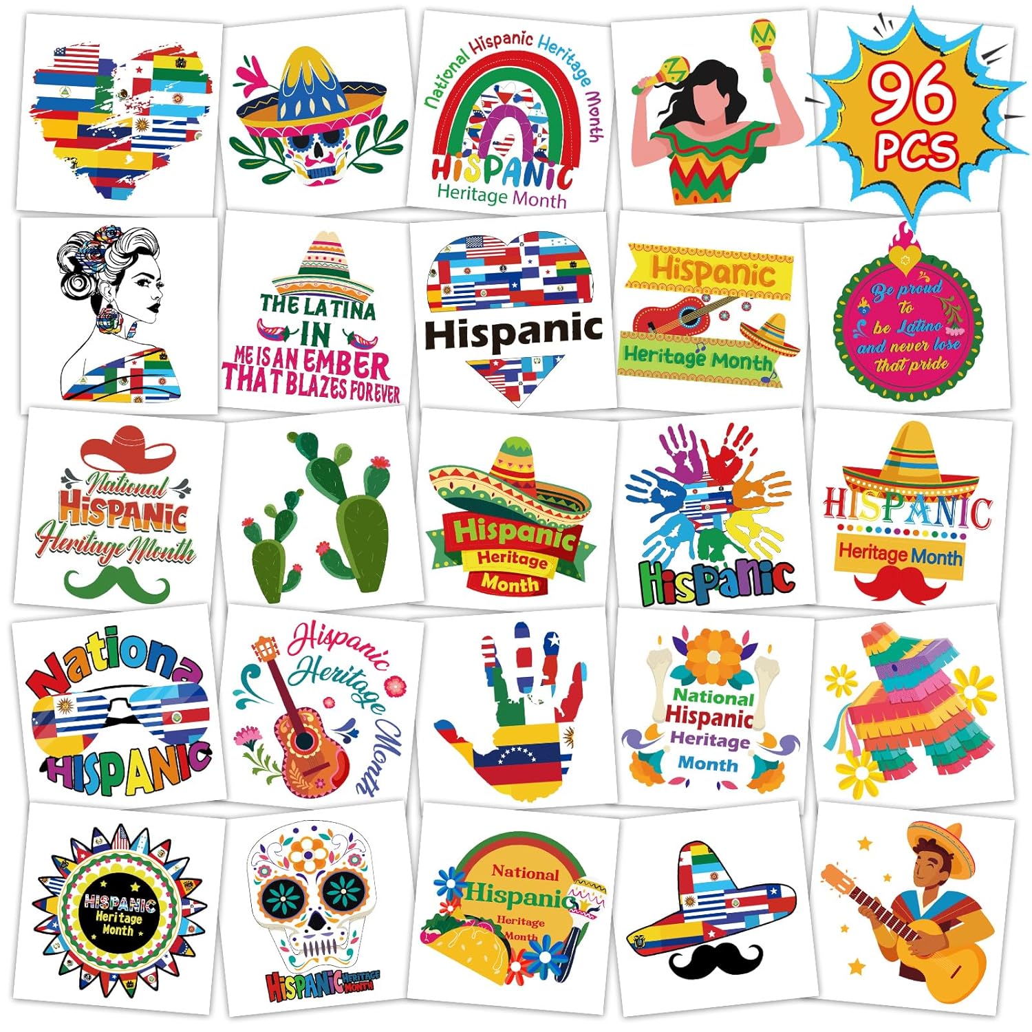 Amazon.com : Konsait 96Pcs Hispanic Heritage Month Temporary Tattoos ...