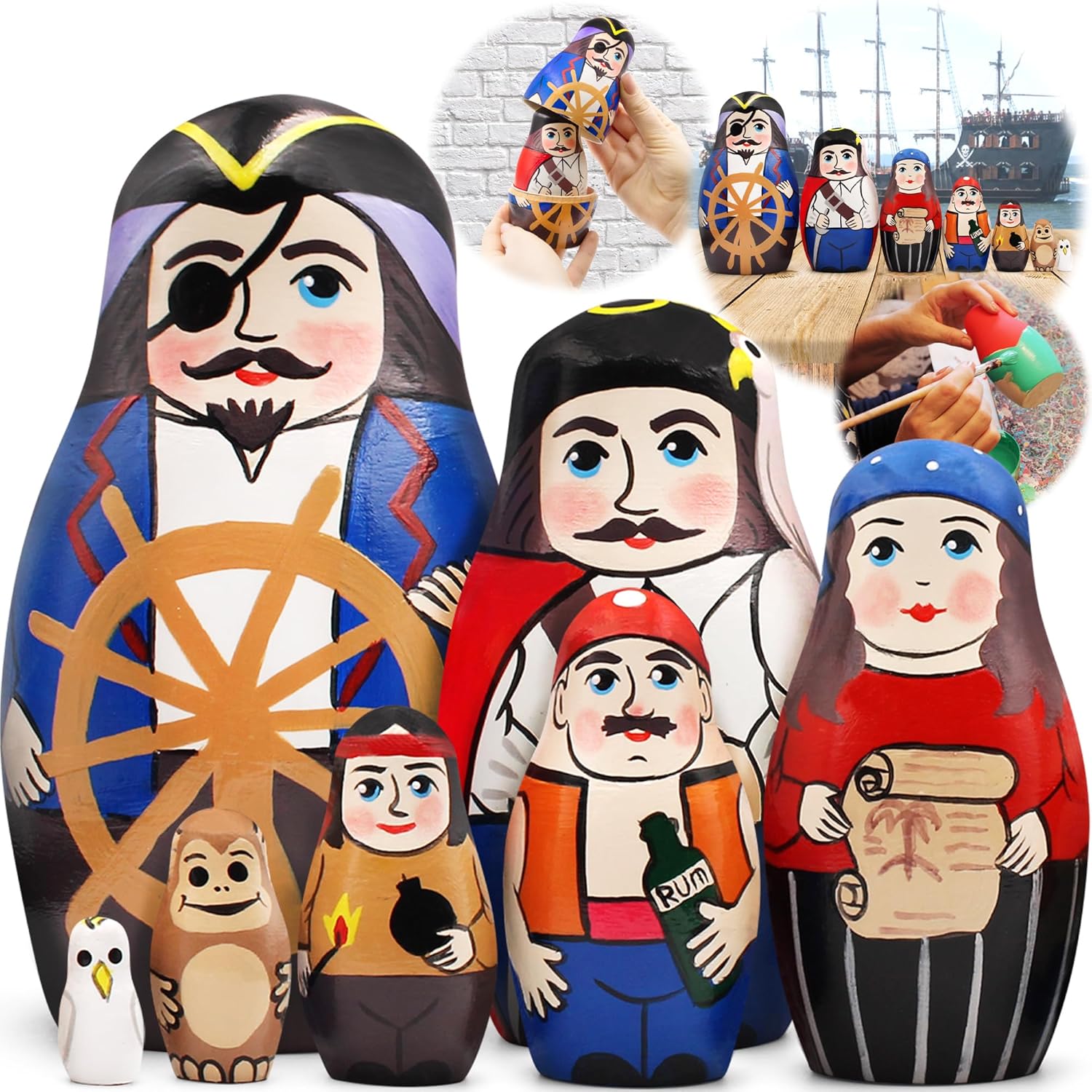 Amazon.com: AEVVV Pirates Nesting Dolls Set of 7 pcs - Russian ...