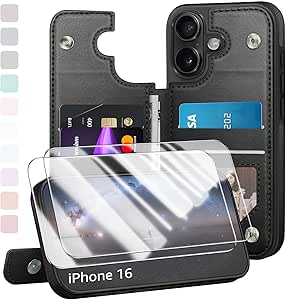 Amazon.com: DJDUCK Compatible with iPhone 16 Case Wallet, Card Holder Case with [2 Screen ...