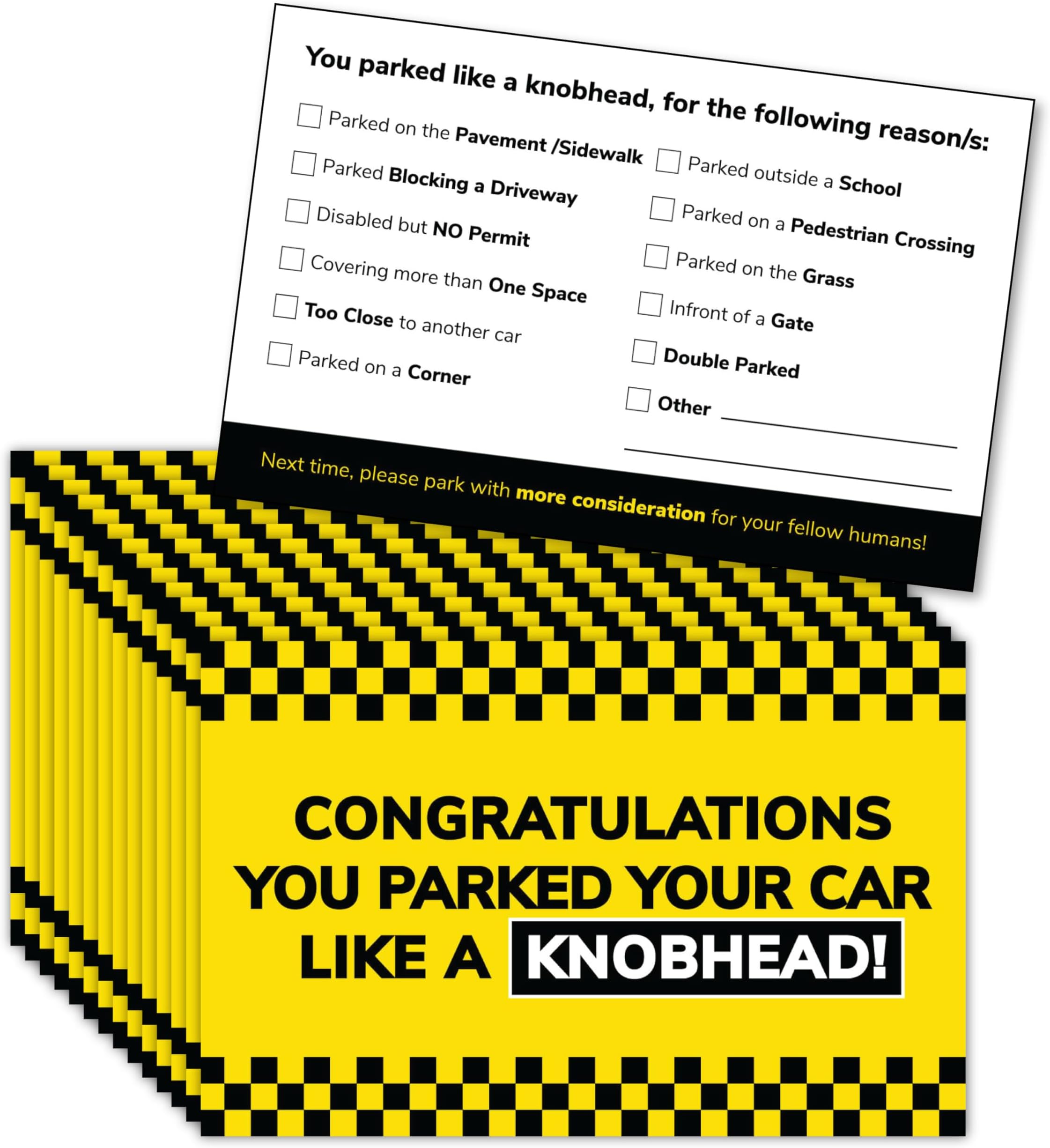 You Parked Like a KNOBHEAD Bad Parking Cards (Pk x100) 3.5"x2 ...