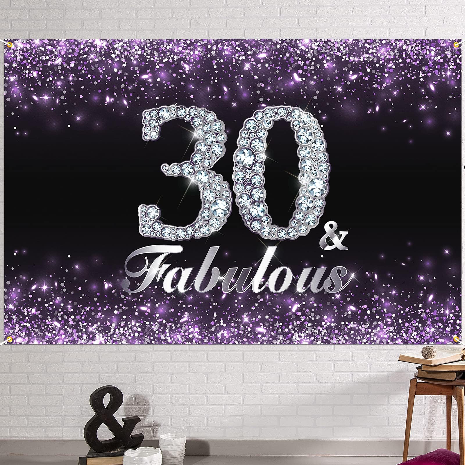 Amazon.com: Purple 30th Birthday Decorations Banner Purple Black Gold ...
