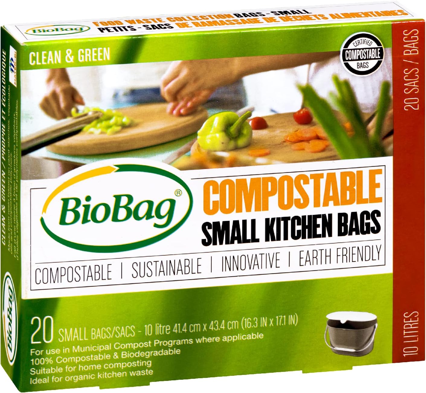 BioBag Small Compostable and Biodegradable Kitchen Bags for Food Scraps ...