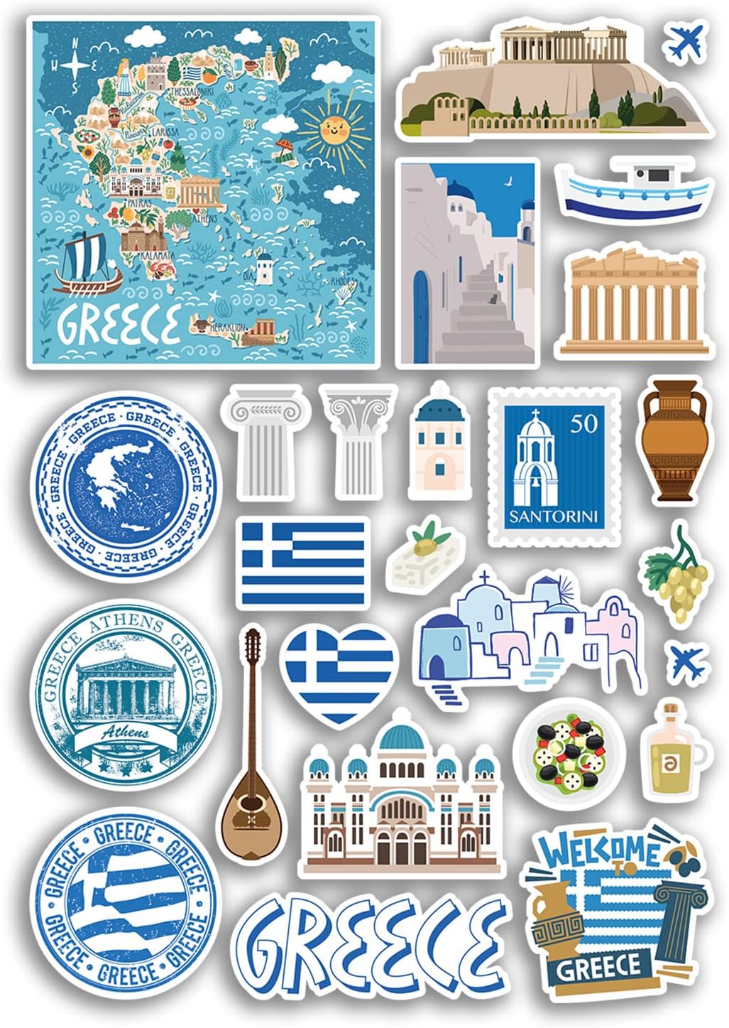 A4 Sticker Sheet Greece Landmarks Vinyl Stickers - Greek Athens City ...