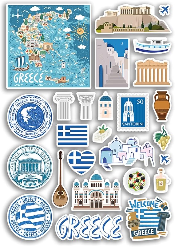 A4 Sticker Sheet Greece Landmarks Vinyl Stickers - Greek Athens City ...