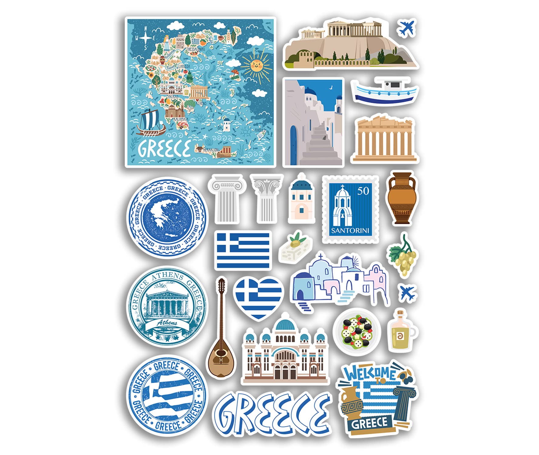 A4 Sticker Sheet Greece Landmarks Vinyl Stickers - Greek Athens City ...