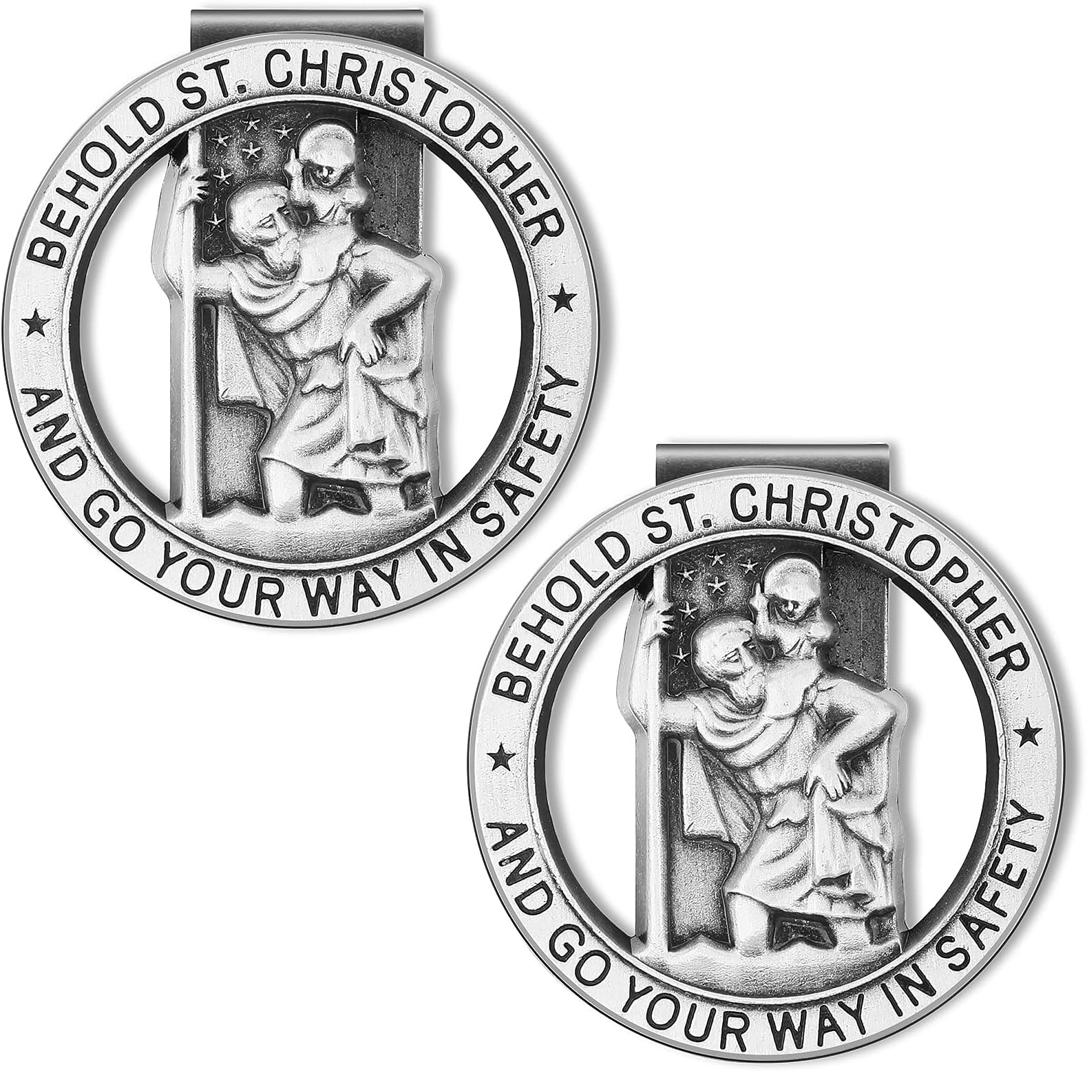 Amazon.com: St Christopher Medal for Car Silver Saint Christopher Visor ...
