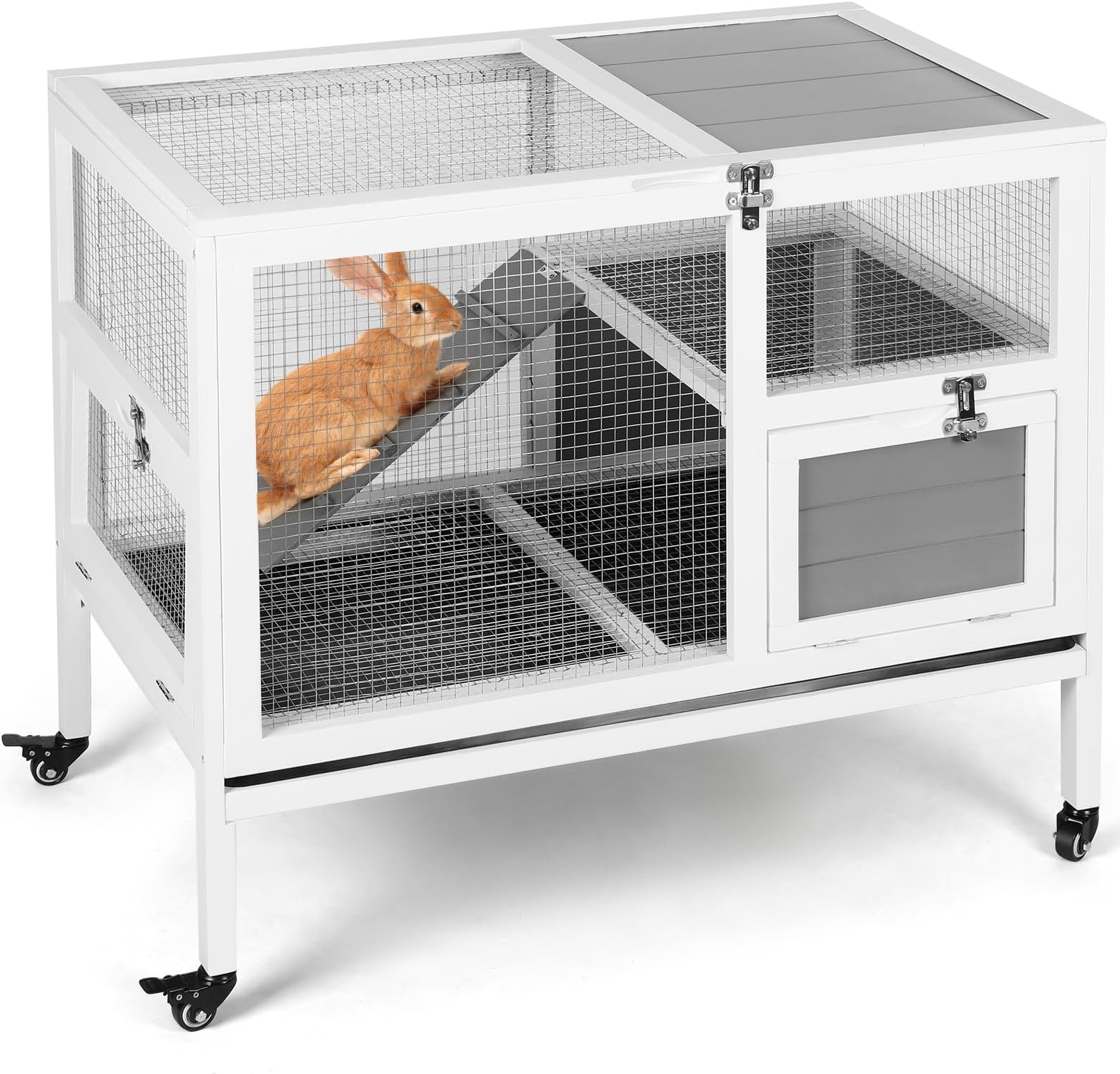 Amazon.com: VOWNER 37” Rabbit Hutch Indoor, Wooden Bunny Cage with ...
