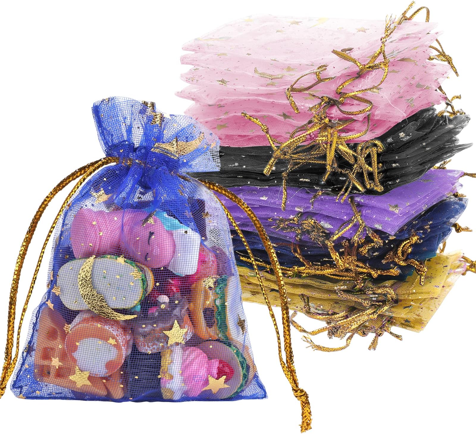 100Pcs Small Organza Bags 7 x 9 cm Fancy Gift Drawstring Bags Jewelry ...