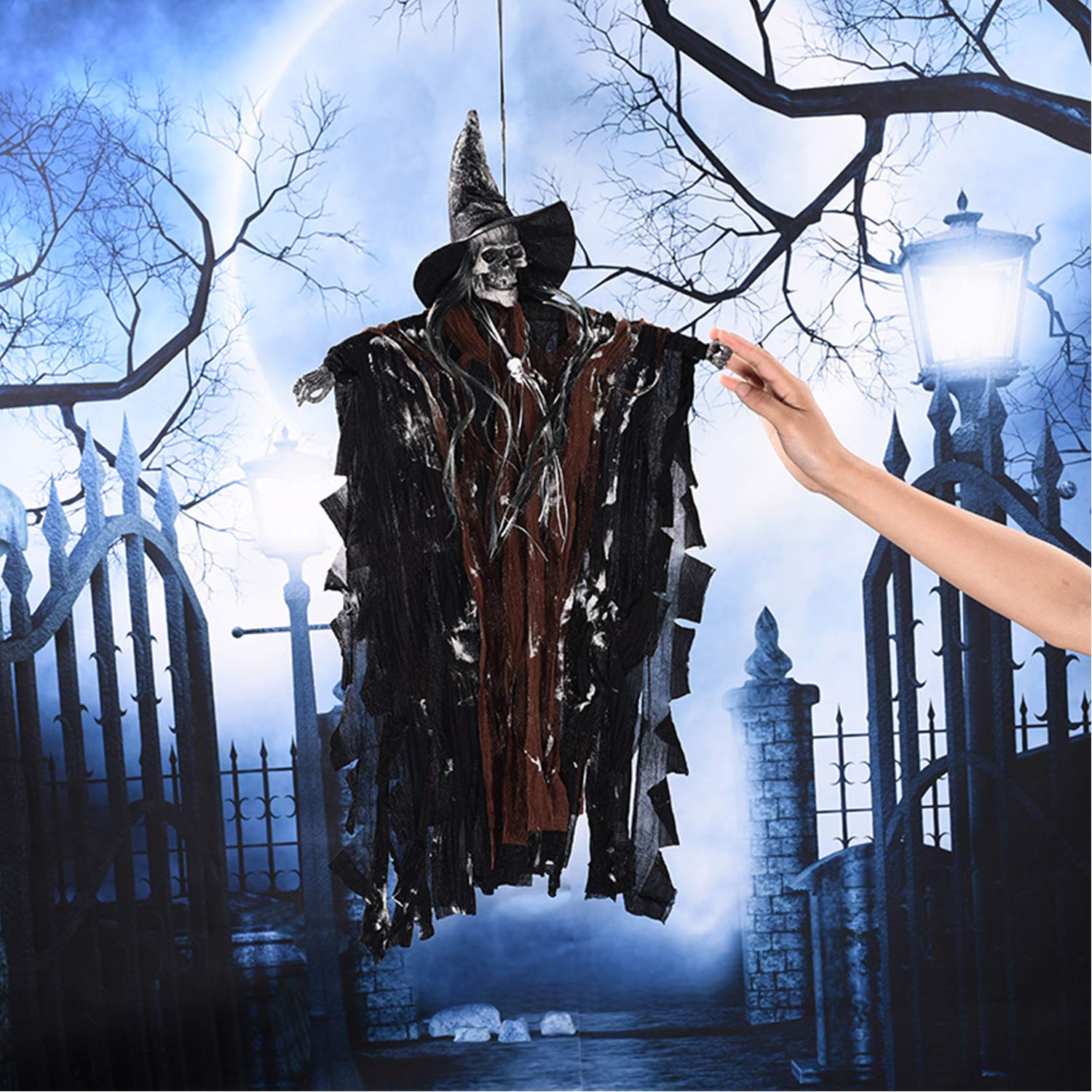 Buy MioCloth Creepy y Animated Hanging Skeleton Skull Witch Ghost ...