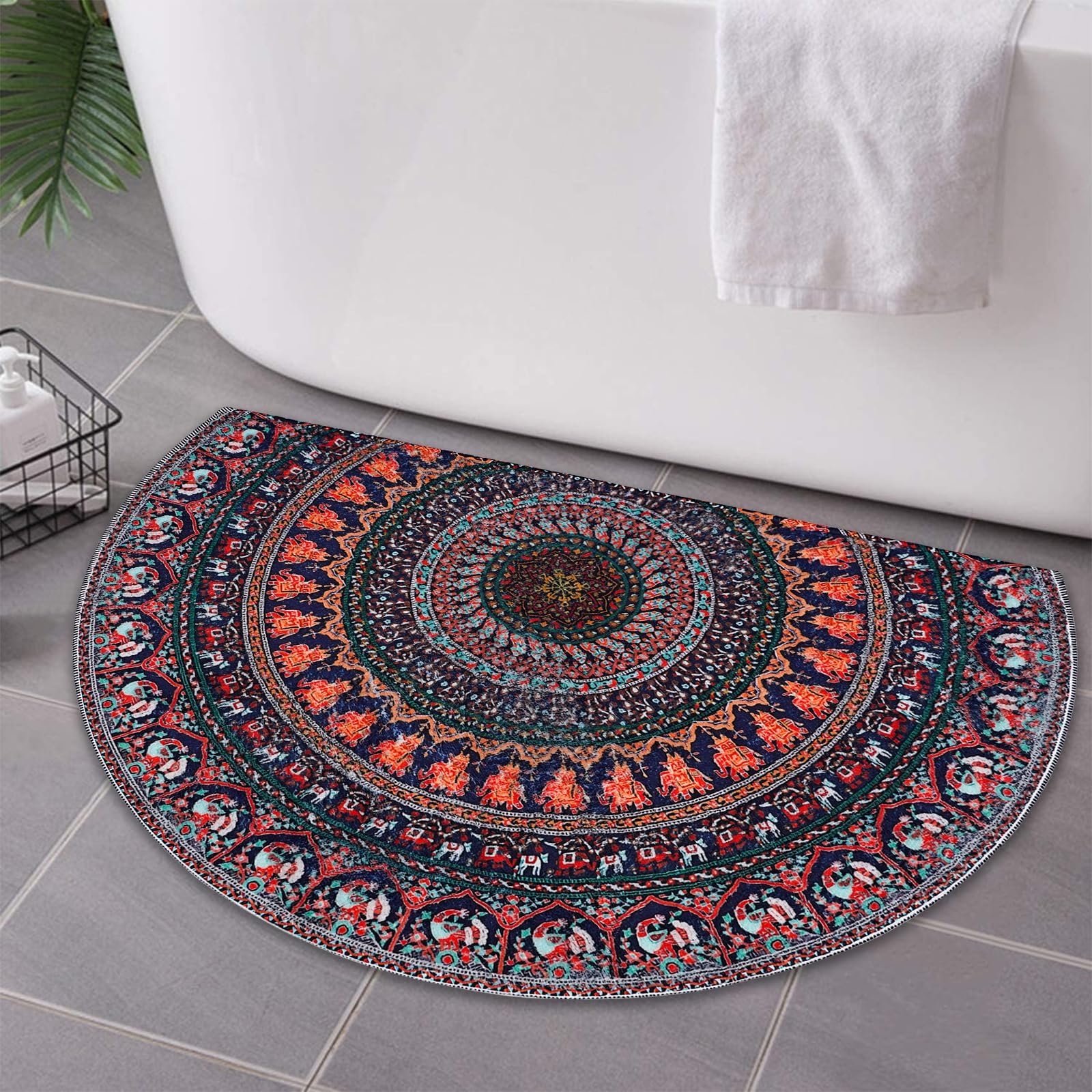 Amazon.com: Jizrecly Boho Half Circle Bath Mat, Floral Semi Circle Bath ...