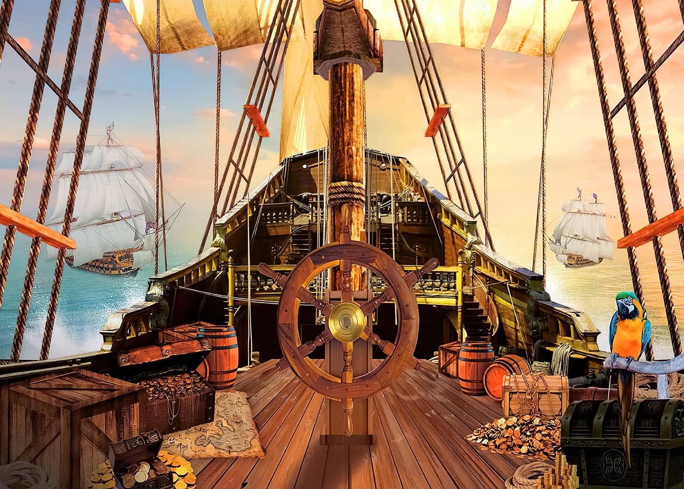 Amazon.com : Pirate Ship Backdrop for Photography Nautical Treasure Map ...