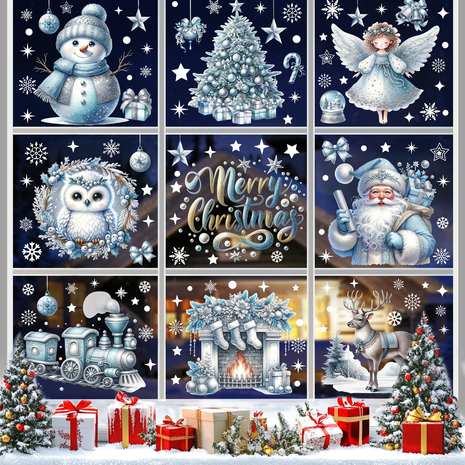Christmas Window Stickers Reusable, Snowflake Window Decorations Large ...