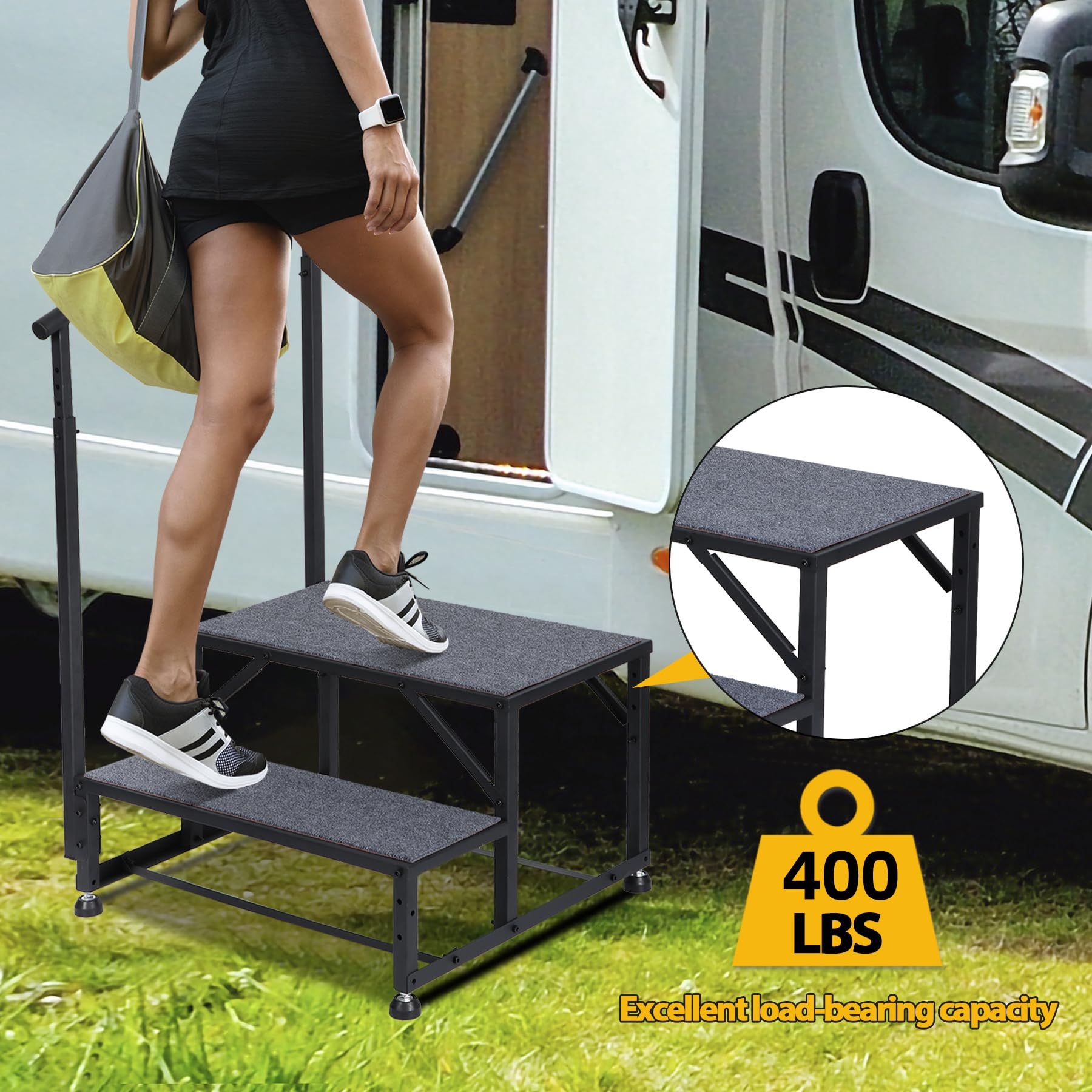 Snapklik.com : Toriexon RV Stairs Handrails Ladder w/Step Cover, 2 Step ...