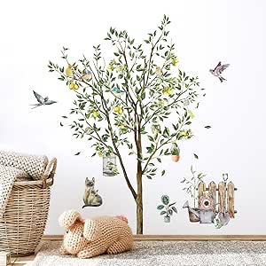 Amazon.com: Supzone Large Lemon Tree Wall Decals Courtyard Tree Animals ...