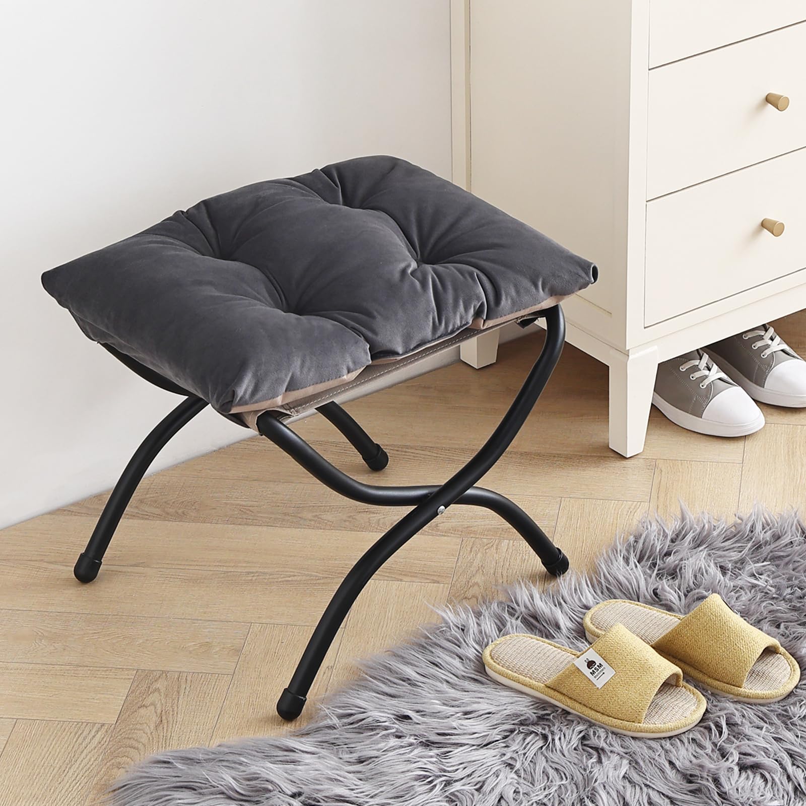 Welnow Folding Foot Stool, Upholstered Small Accent Ottoman with ...