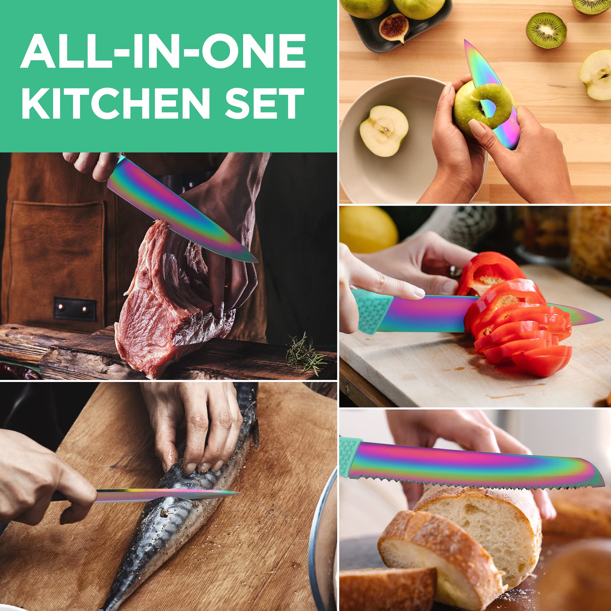 Snapklik.com : HAUSHOF Kitchen Knife Set, 5 Pieces Rainbow Knife Sets