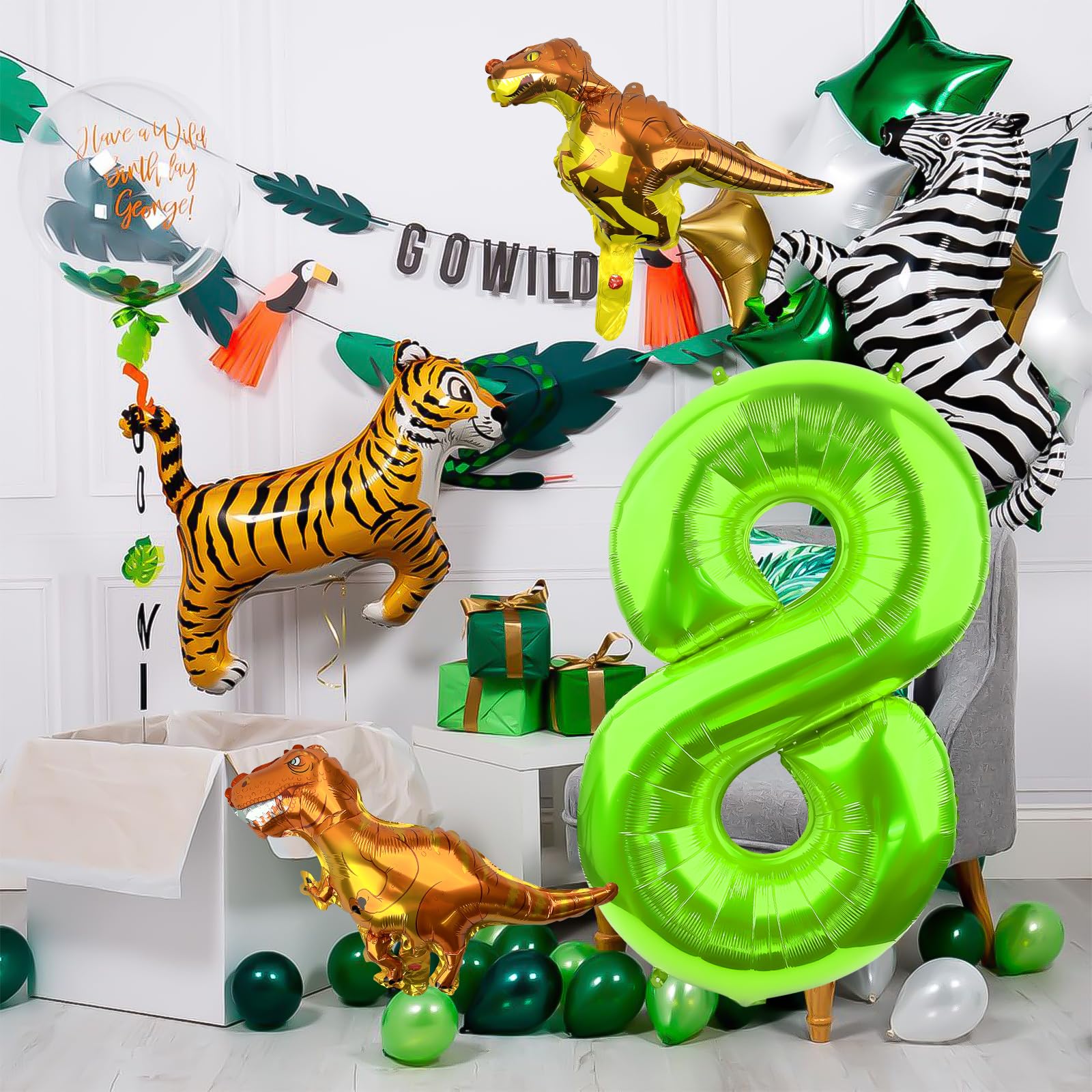 Snapklik.com : Dinosaur Number 8 Ballloon, 40 Inch Green Number 8 ...