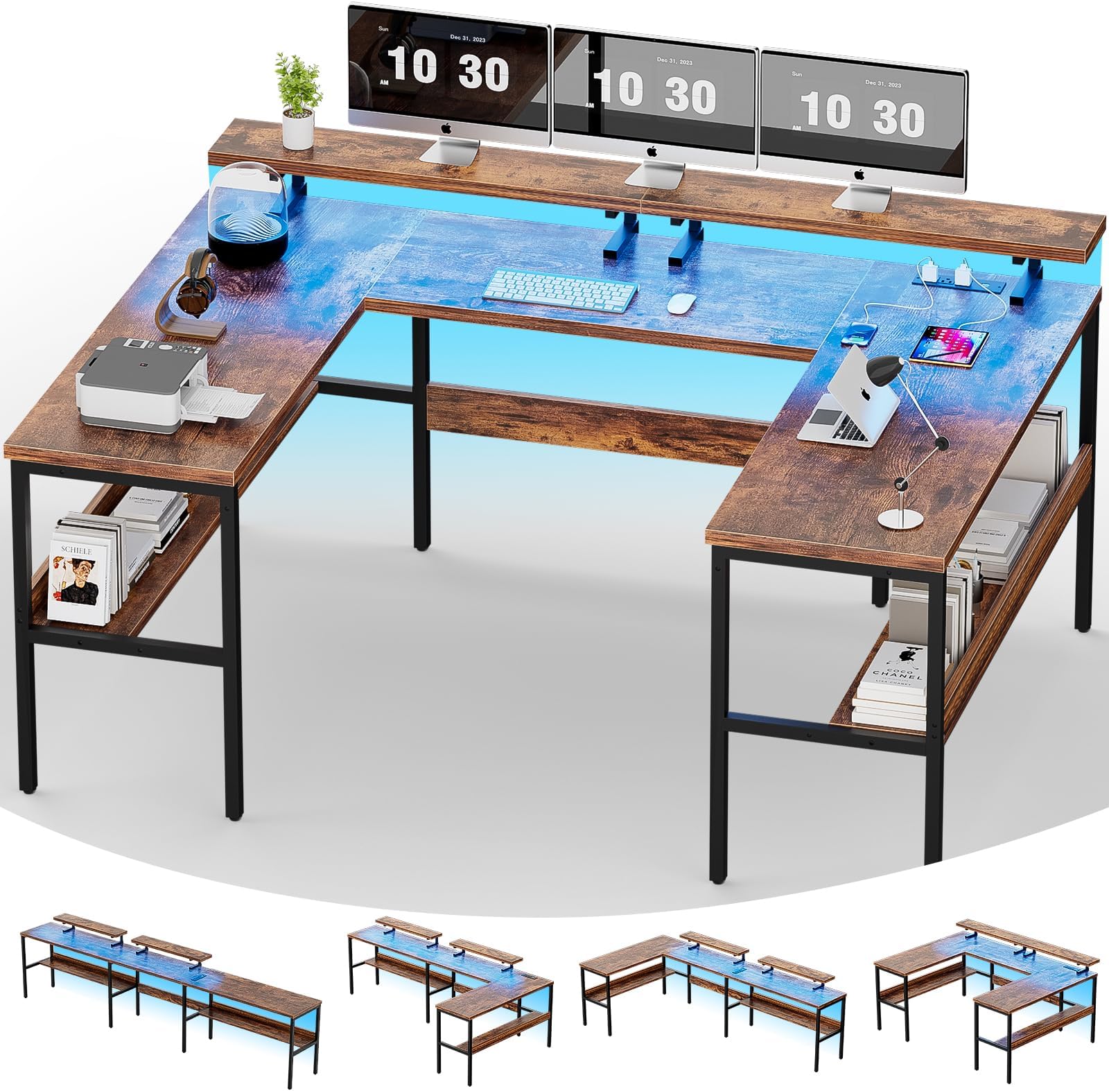 Amazon.com: iSunirm U Shaped Office Desk, Customizable L Shaped ...