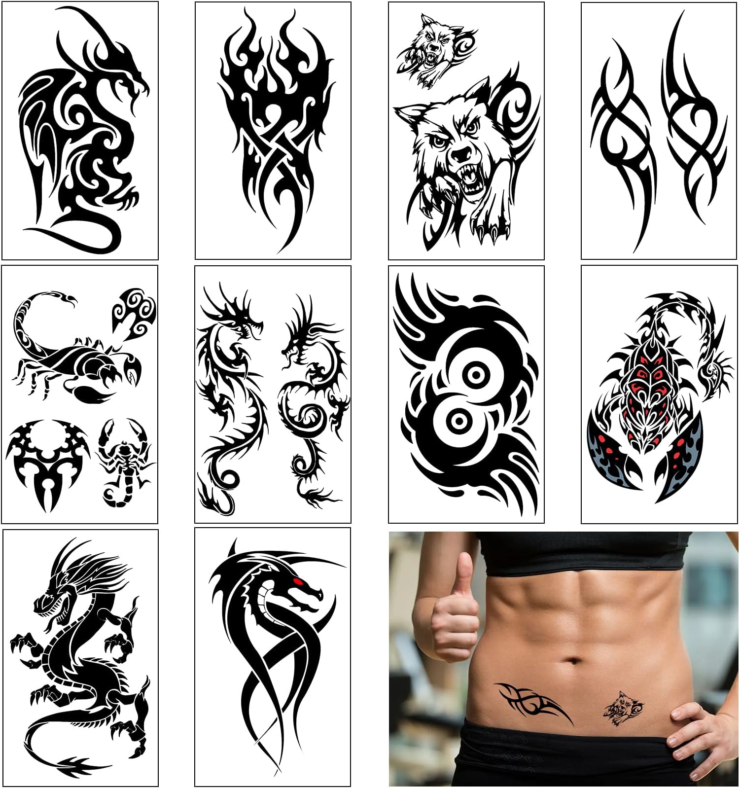 Amazon.com : ELANE 10 Sheet Realistic Temporary Tattoos Adult,Tramp ...