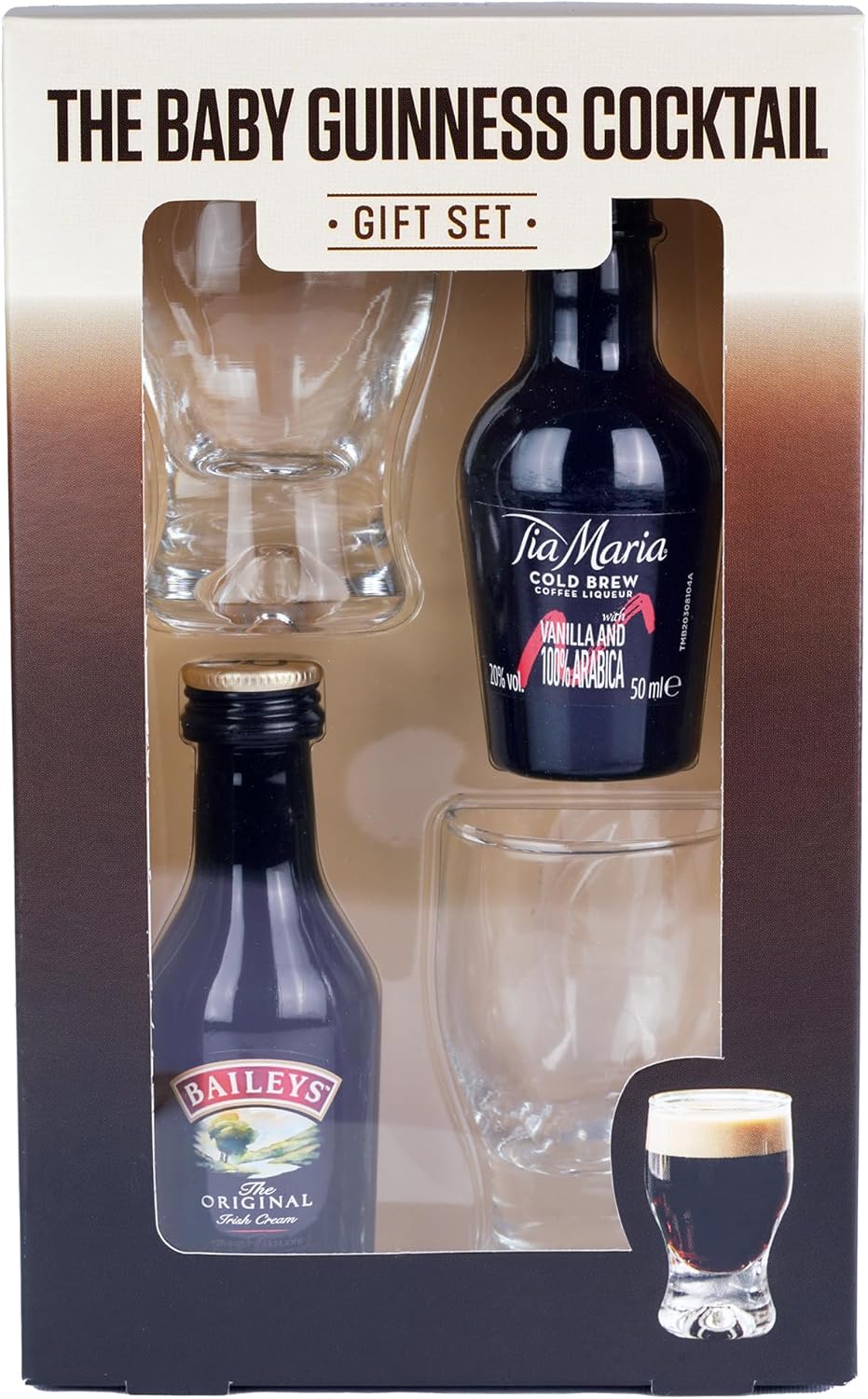 Baby Guinness Gift Set, including Tia Maria Cold Brew 5cl, Baileys 5cl ...