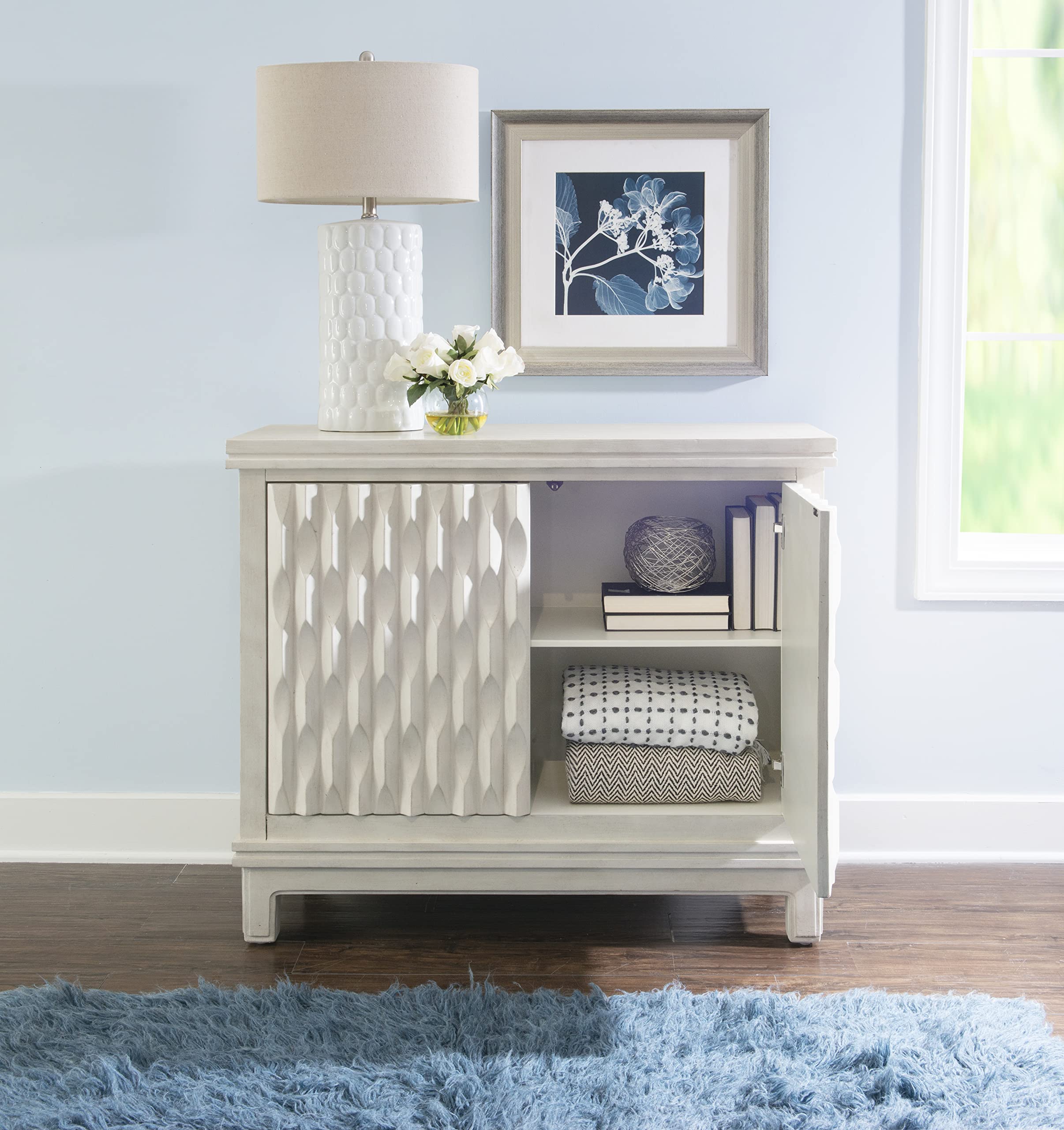 Powell Cream Two Shelves Tanner 3D Carved Cabinet