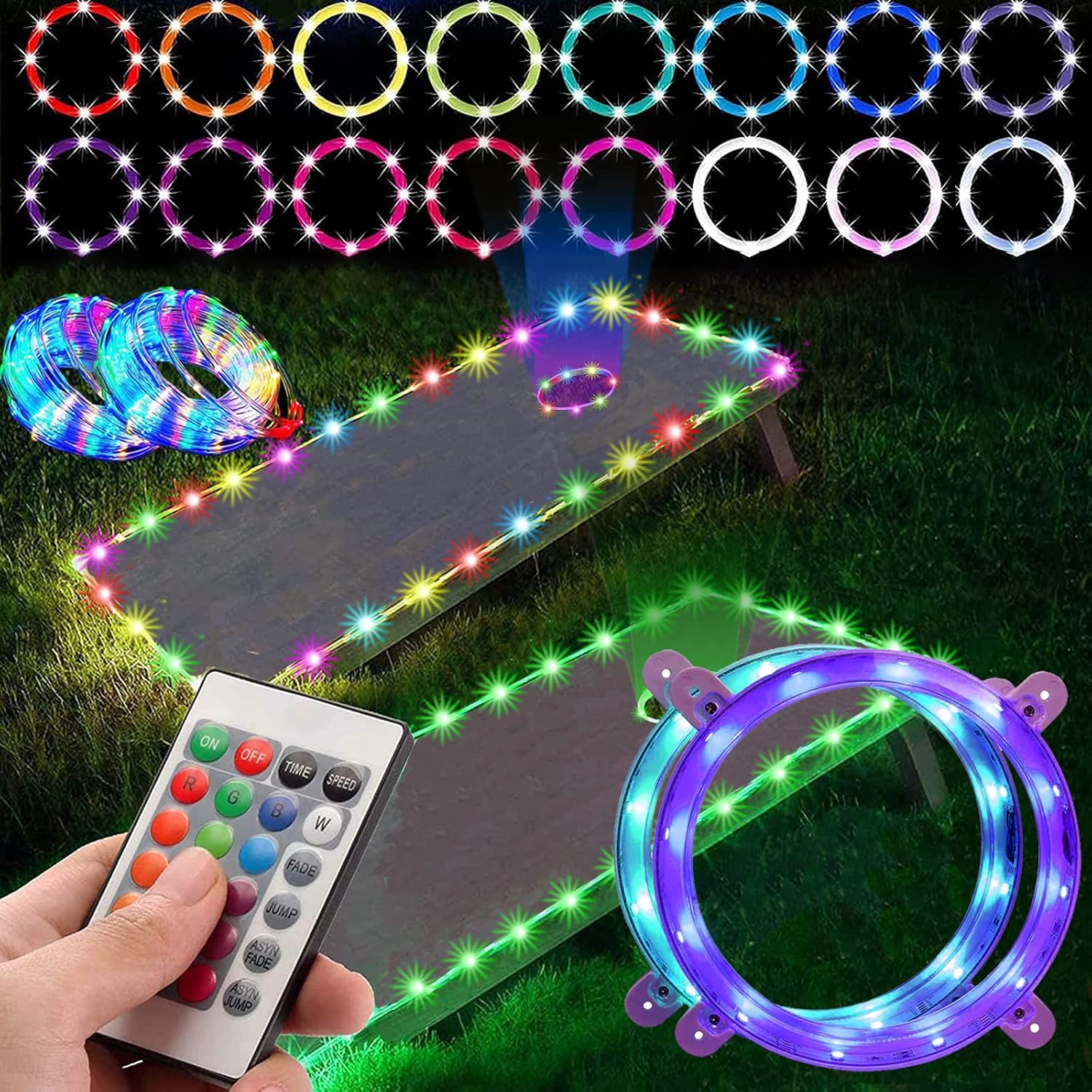 AIWEILUCK 2 Pack Cornhole Lights, 16 Colors LED Cornhole Ring Lights ...